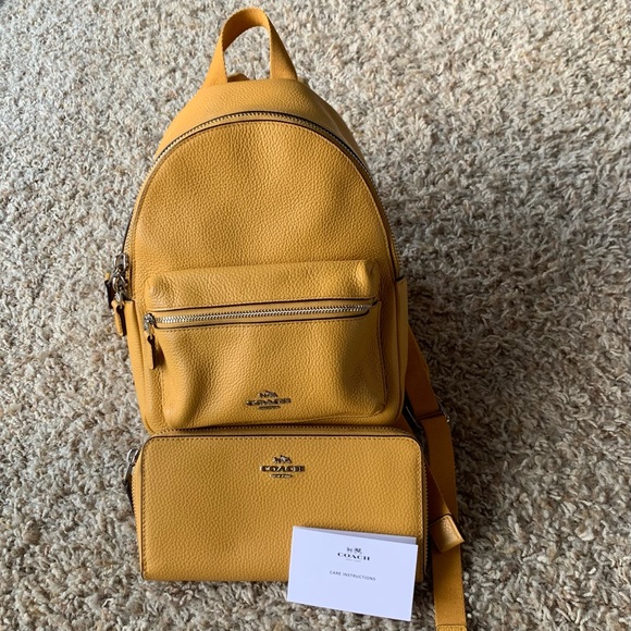 Coach | Bags | Mustard Yellow Mini Court Backpack With Matching Wallet ...